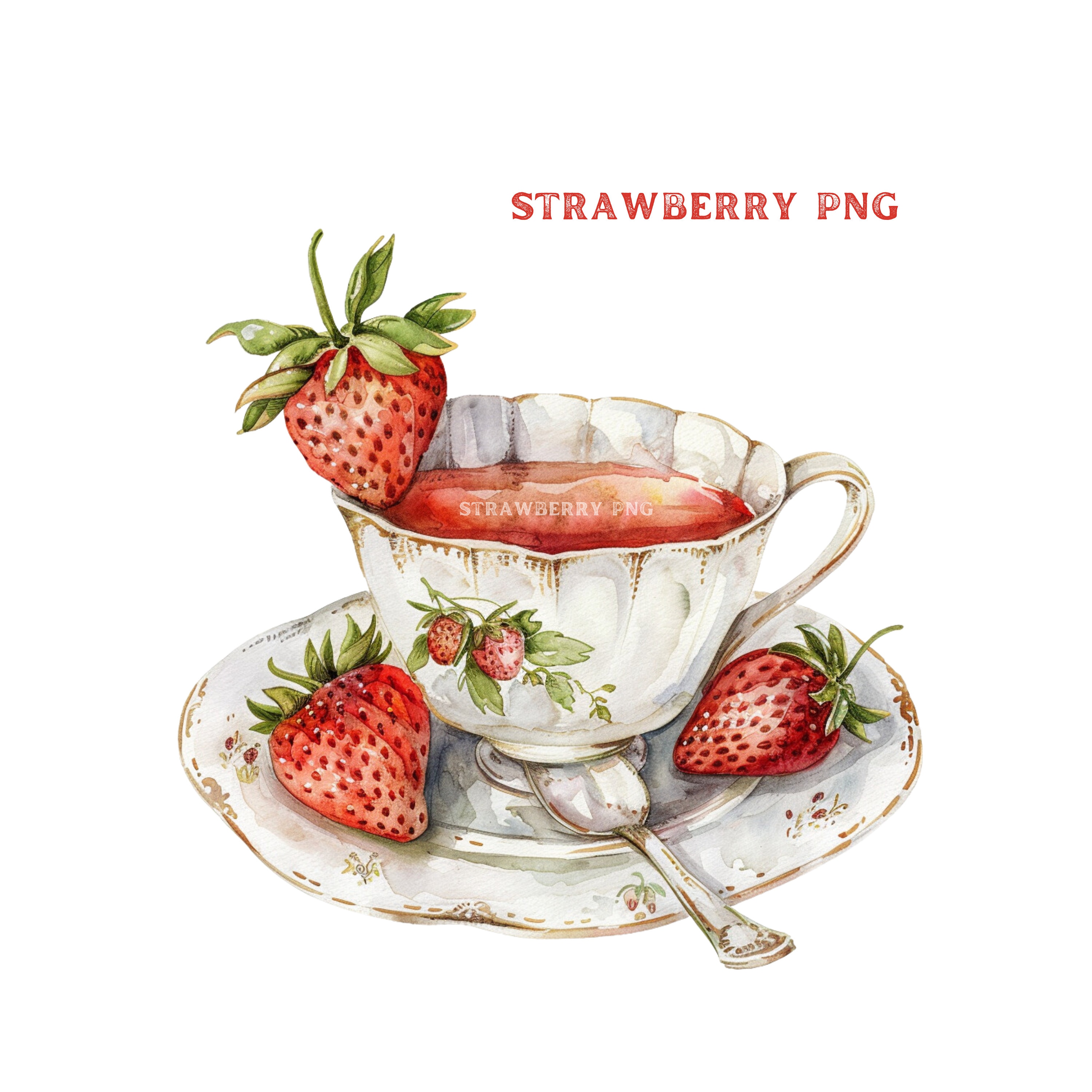 Strawberry PNG Tea Party Clipart, Strawberry Watercolor Berry Fruit ...