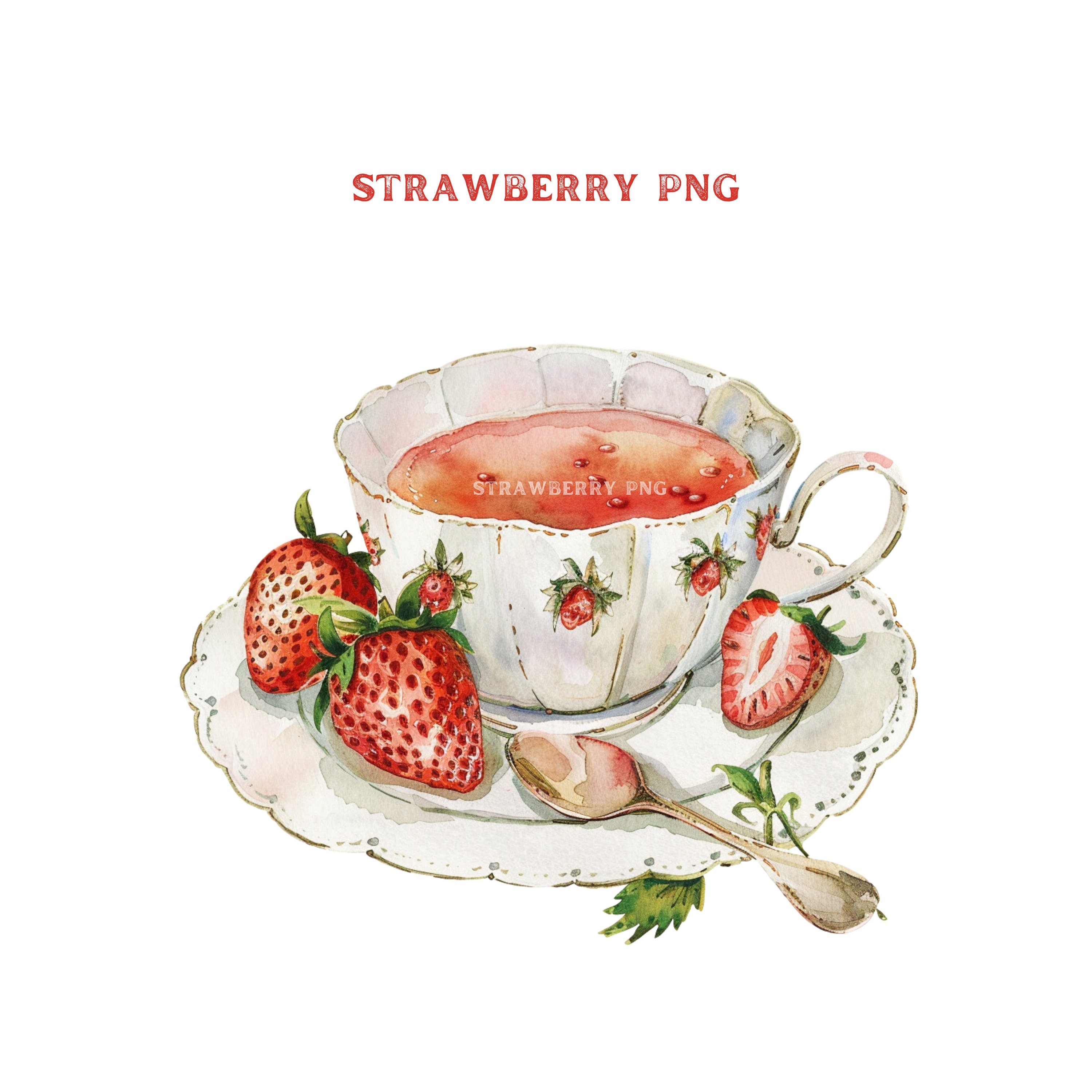 Strawberry PNG Tea Party Clipart, Strawberry Watercolor Berry Fruit ...