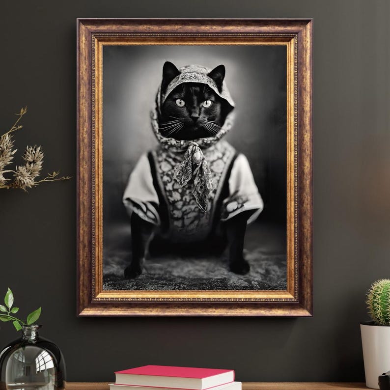 Babushka Cat Wall Art, Cute Photo Print, Animal Digital Poster, Funny ...