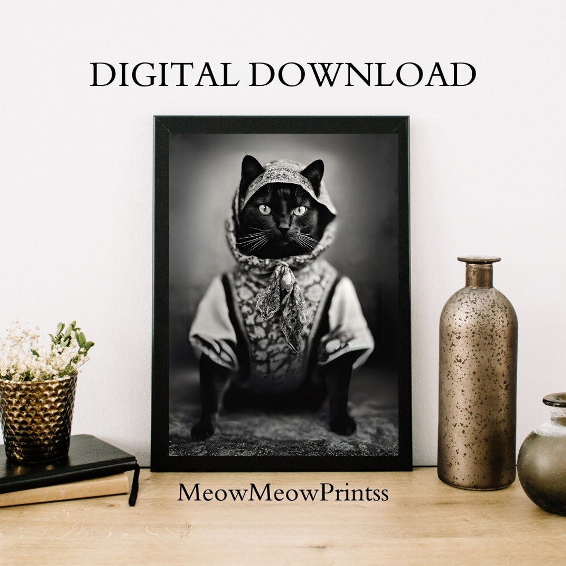 Babushka Cat Wall Art, Cute Photo Print, Animal Digital Poster, Funny ...