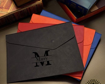 Personalized A4 Leather File Folder, Custom Travel Document Holder ...