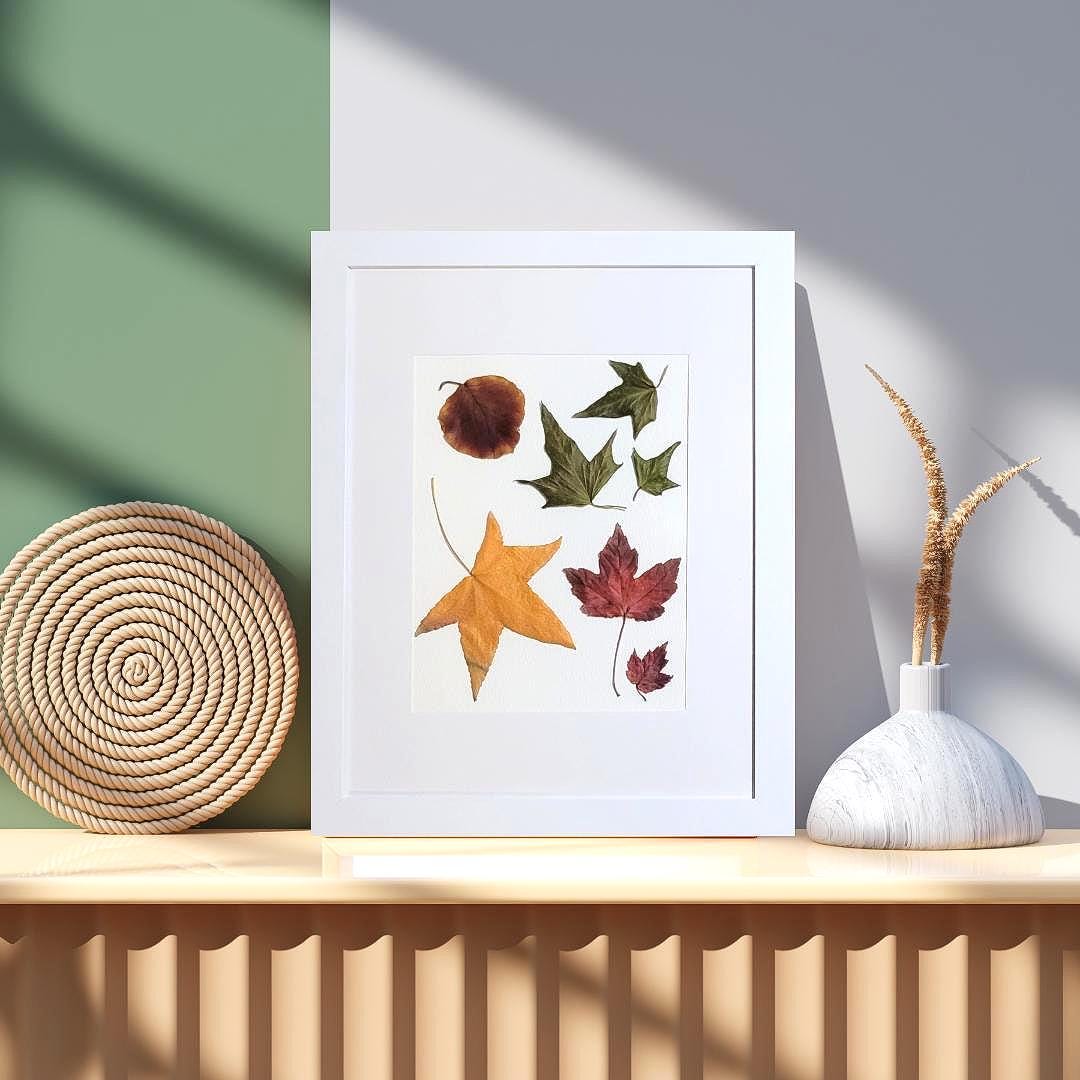 Framed Pressed Leaf Art. Real Dried Leaves. Colorful Modern Botanical ...