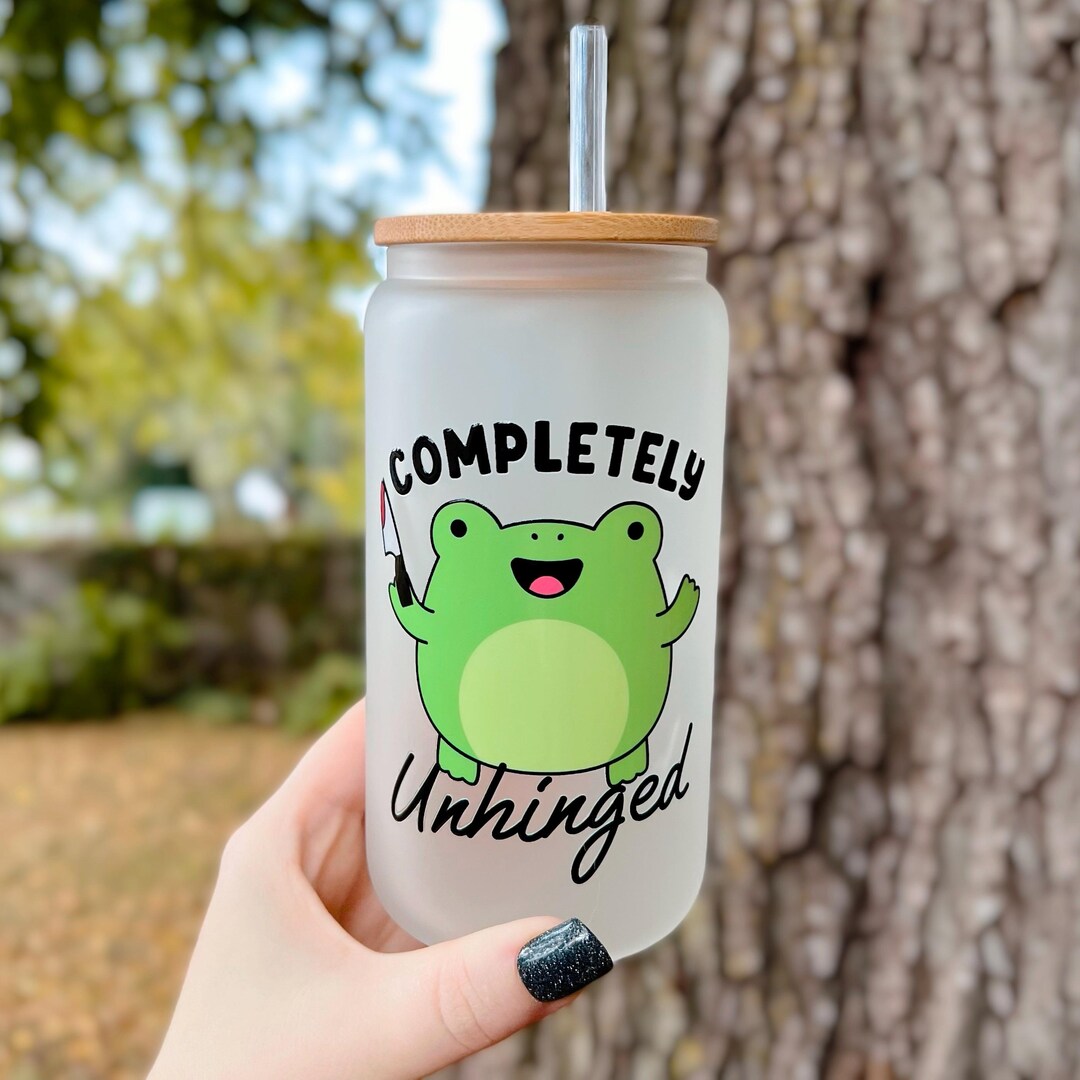 Iced Coffee Cup Beer Can Glass With Bamboo Lid Completey Unhinged Frog ...
