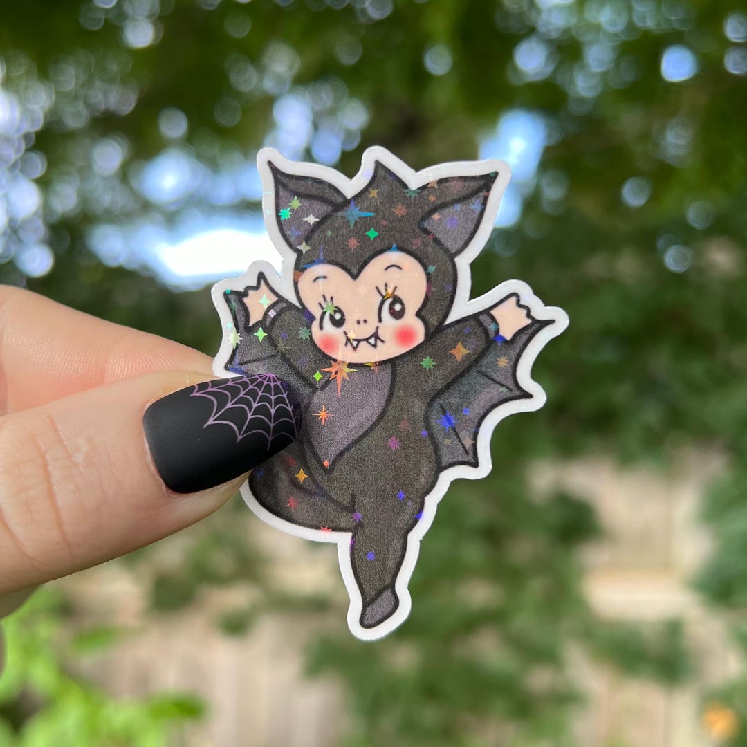 Holographic Baby Bat Halloween Sticker | Glitter Vinyl Sticker - Etsy