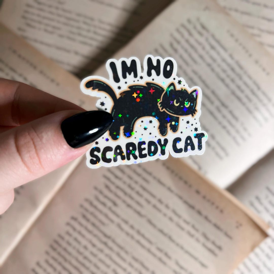 Halloween Sticker | Halloween Scaredy Cat Holographic Sticker ...