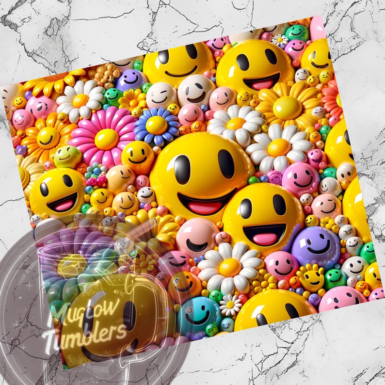 3D Smile Face Tumbler Design, 3D Inflated Flowers Tumbler Wrap,3d ...