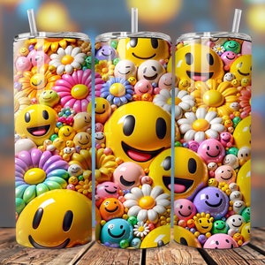 3D Smile Face Tumbler Design, 3D Inflated Flowers Tumbler Wrap,3d ...