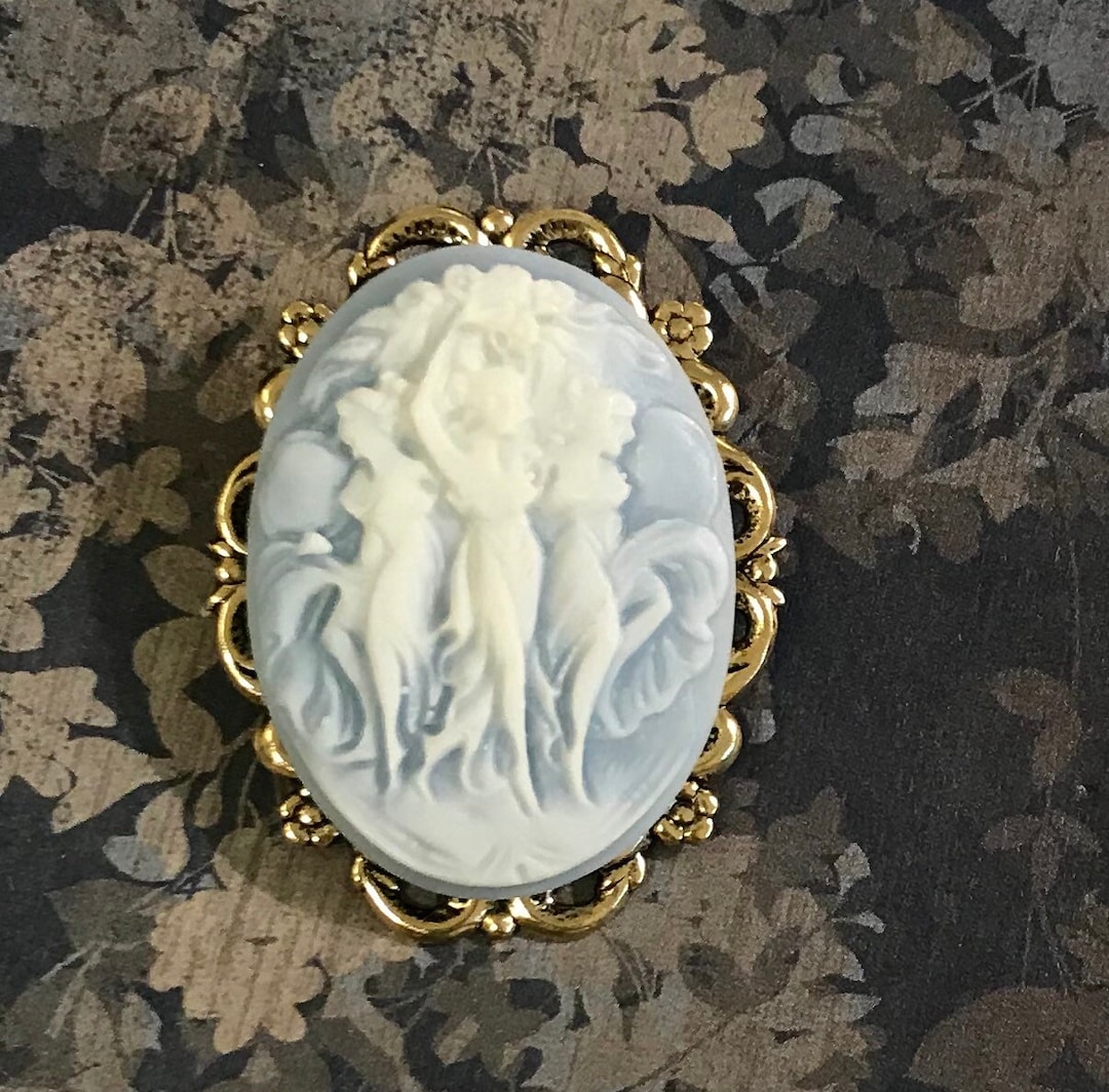 Cameo Brooch - Three Muses Cameo - Blue Cameo Pin - Brooch for Women ...