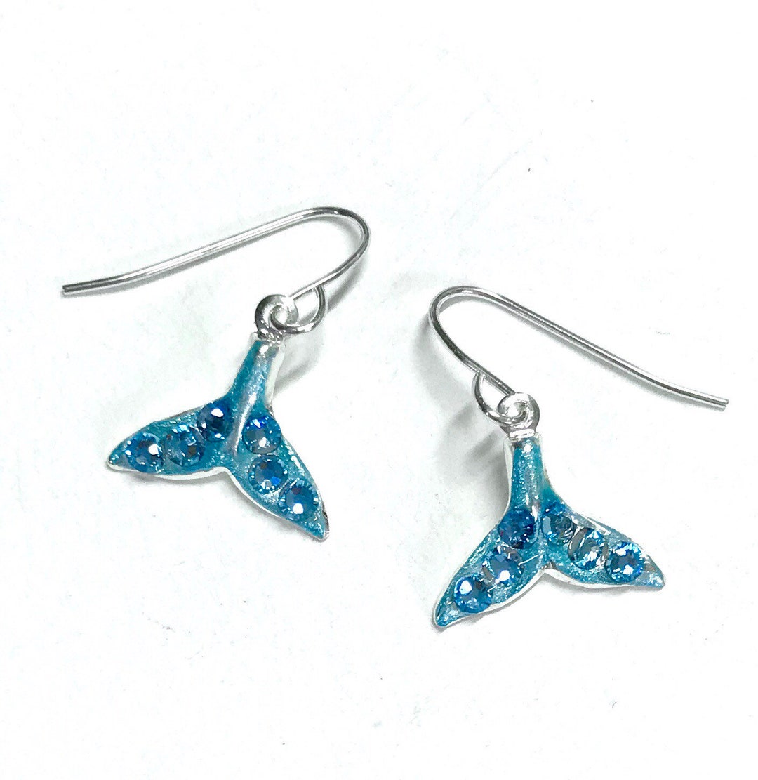 Mermaids Tail or Whales Tail Earrings - Aqua - Aquamarine Crystal ...
