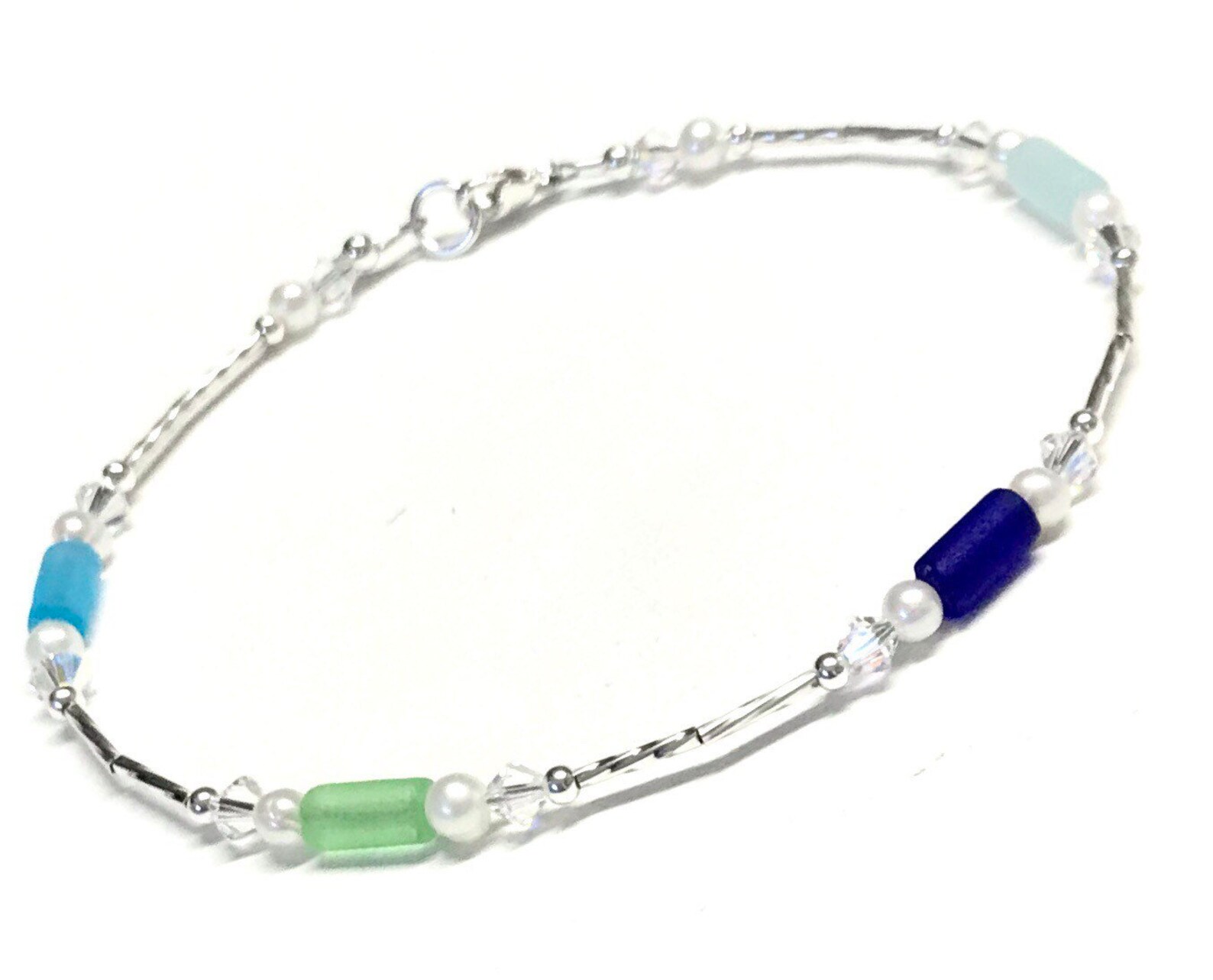 Sea Glass Inspired Anklet - Multi Color Anklet - Sterling Silver ...