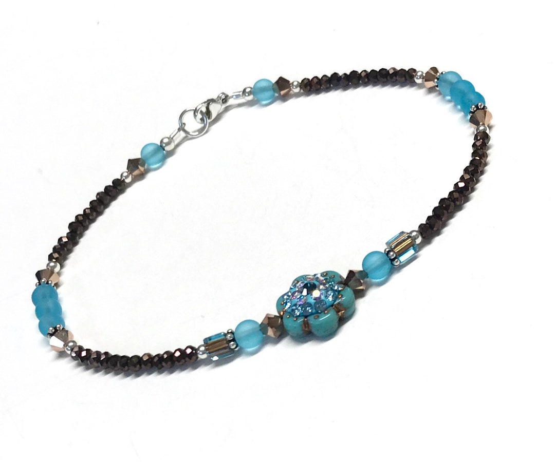 Boho Flower Anklet - Aqua and Bronze - Sterling Silver - Anklets for ...