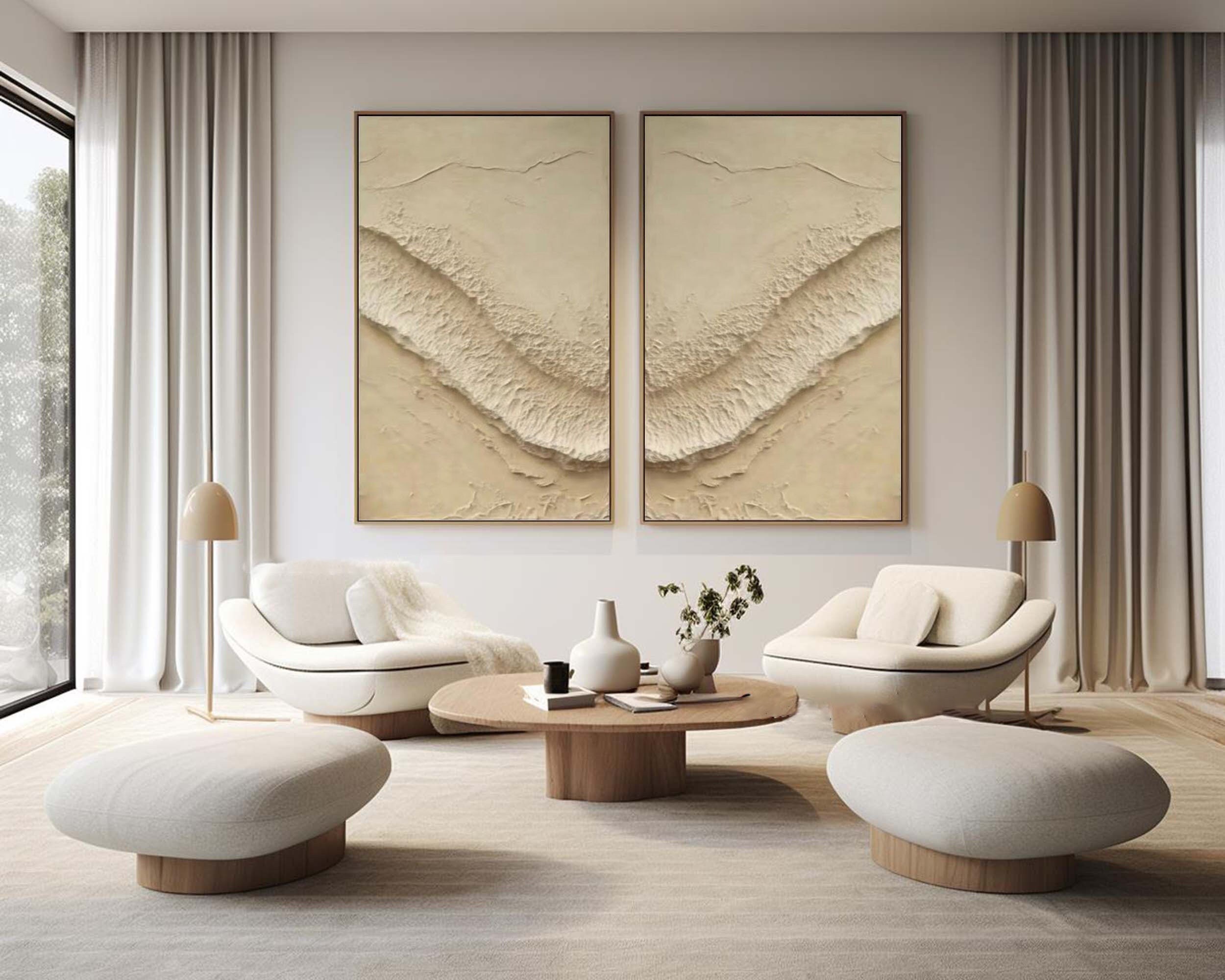 Beige Abstract Art Beige 3D Texture Painting Set of 2 Beige Abstract ...
