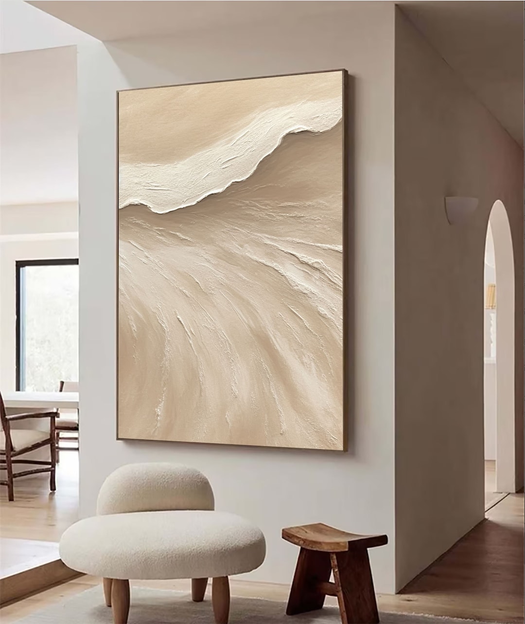 Abstract Beach Wall Art Beige 3D Texture Painting Wabi Sabi Wall Art ...