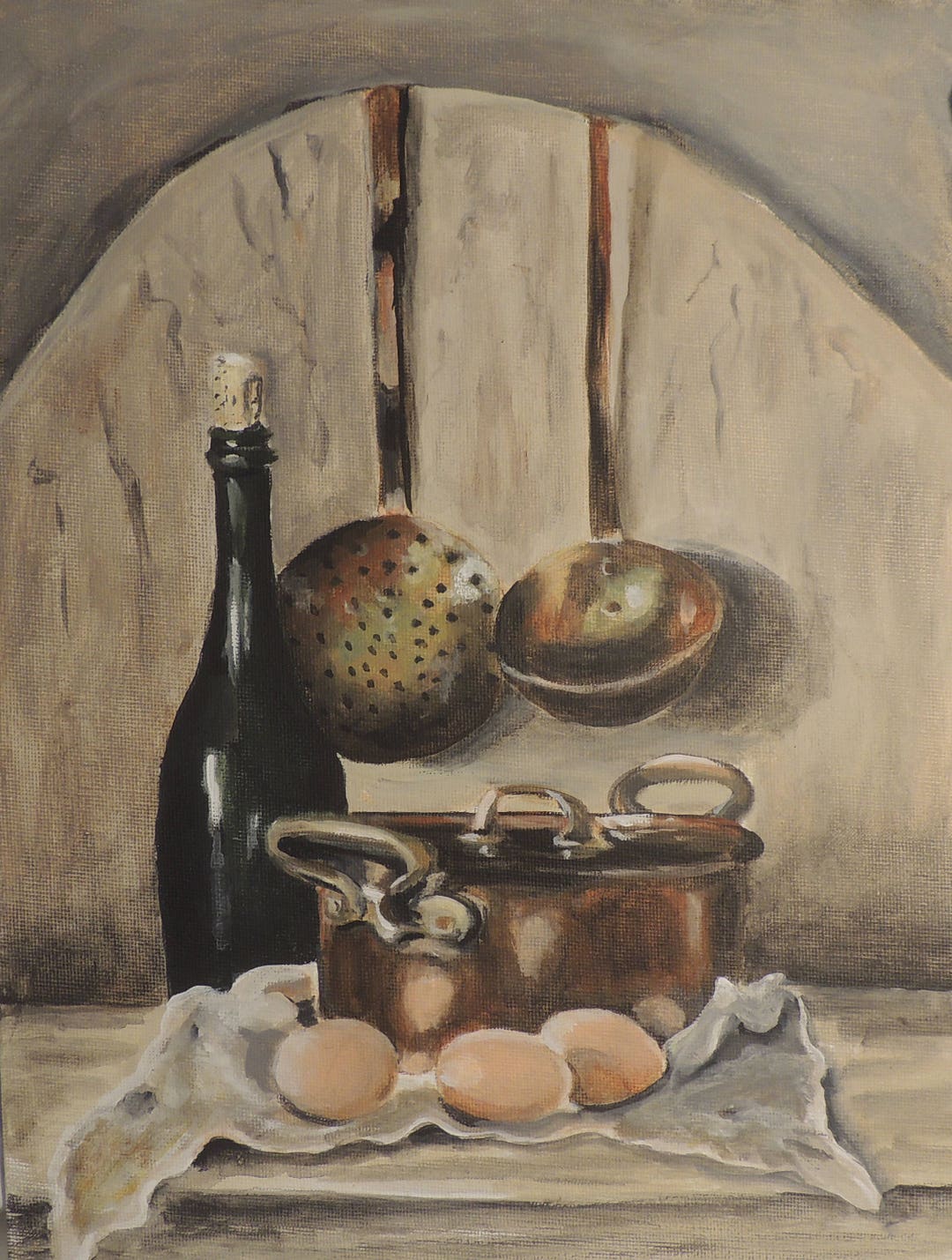Original Painting Copper Pot Still Life With Eggs on Canvas Board 9 X ...