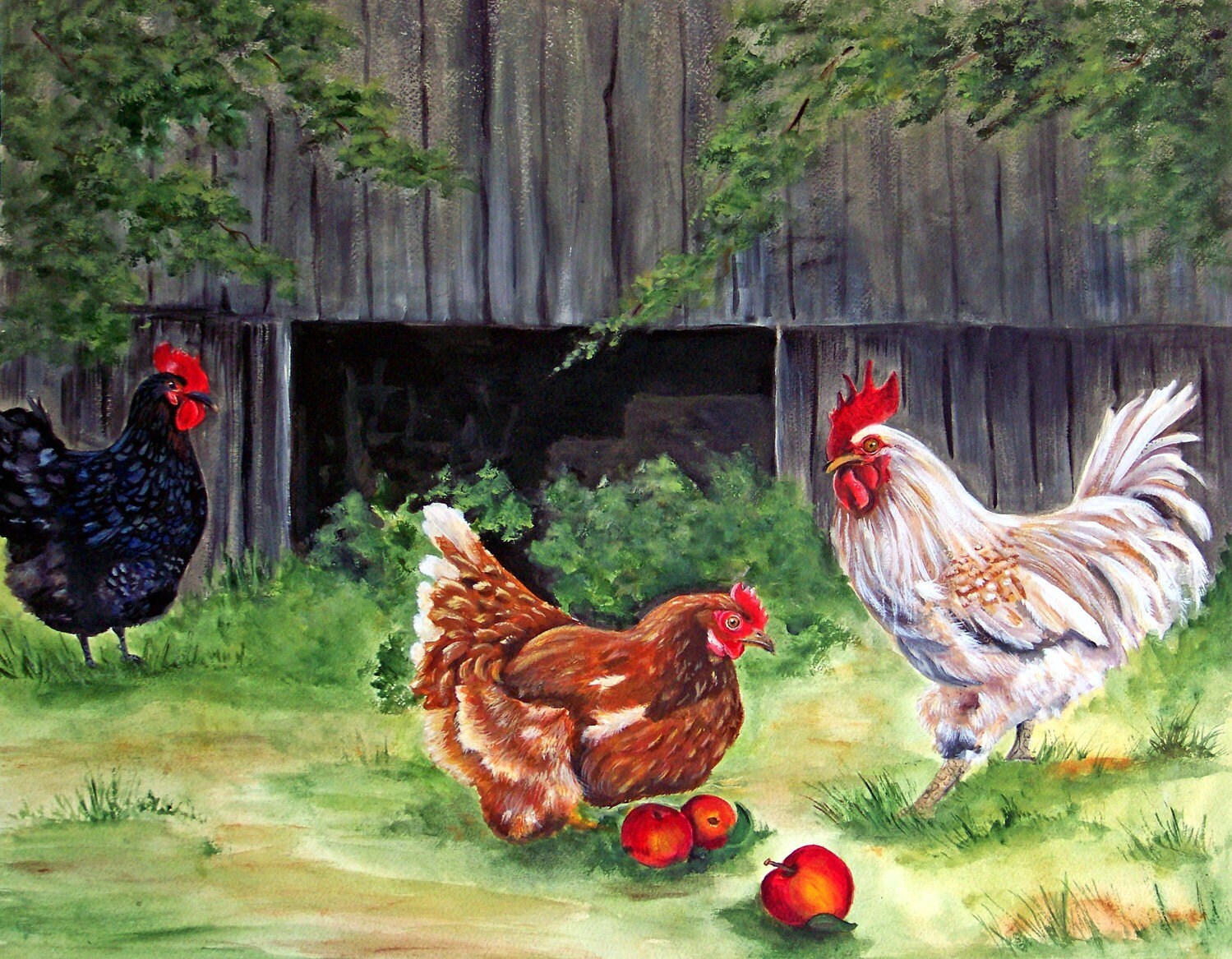 Hen and Rooster Barnyard Painting Reproduction Limited Edition - Etsy
