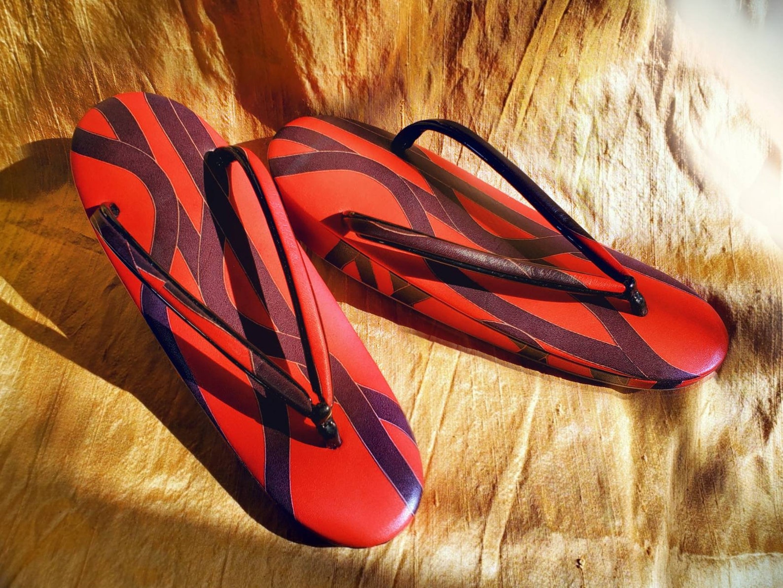 Stylish Matching Red Kimono Bag & Japanese Zori Sandals, Vintage ...