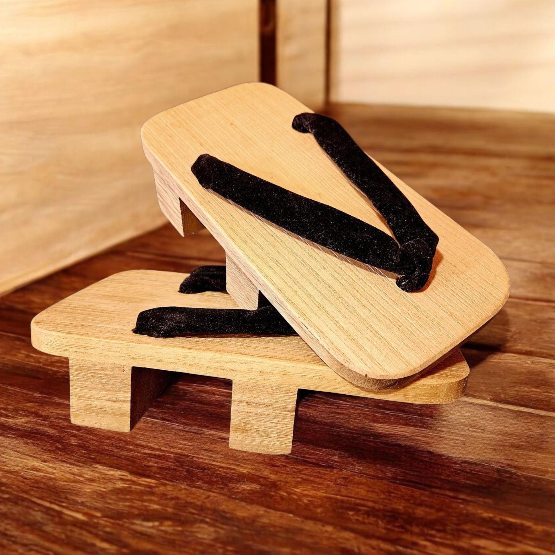 Japanese Men's Geta Wooden Sandals, Paulownia Wood W/ Black Velvet ...