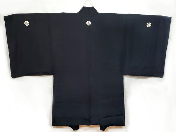 Rare Black Silk Samurai Men's Kimono Jacket with Drag… - Gem