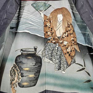 Vintage Japanese Men's Haori Kimono Jacket, Noh Theater Actor Art, Blue ...