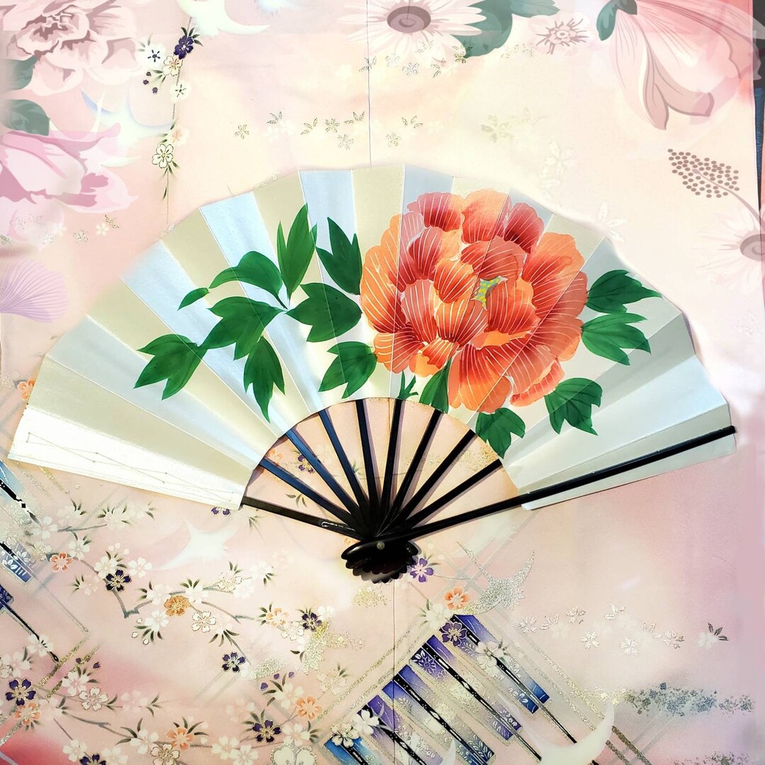Beautiful Japanese Handpainted Floral Fan, Vintage Mai Ogi Sensu ...