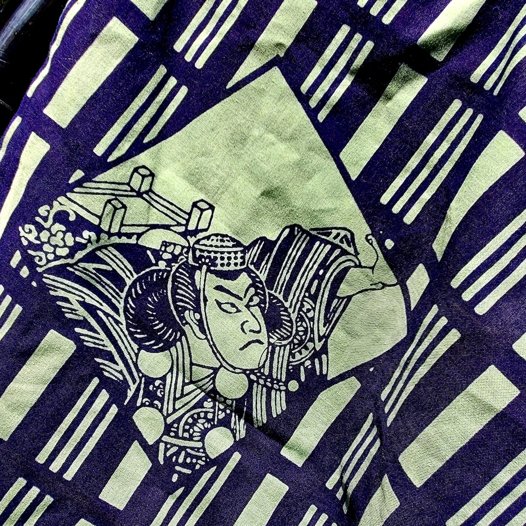 Rare Samurai Mens Yukata, Japanese Shogun Green & Dark Blue Stripes ...