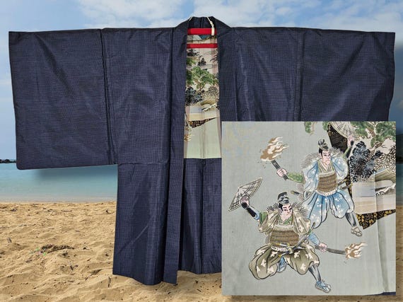 Rare Vintage Japanese Men's Samurai Haori Kimono Jack… - Gem