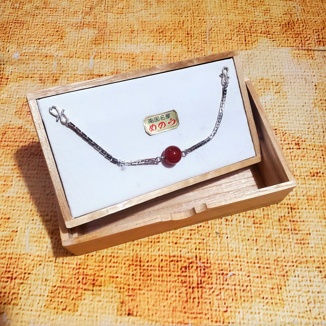 Gemstone Haori Himo, Haorihimo Red Agate Bead & Silver Sweater Chain ...
