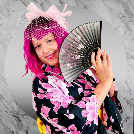 Black Pink Folding Fan, Japanese Sensu, Pink Sakura F… - Gem