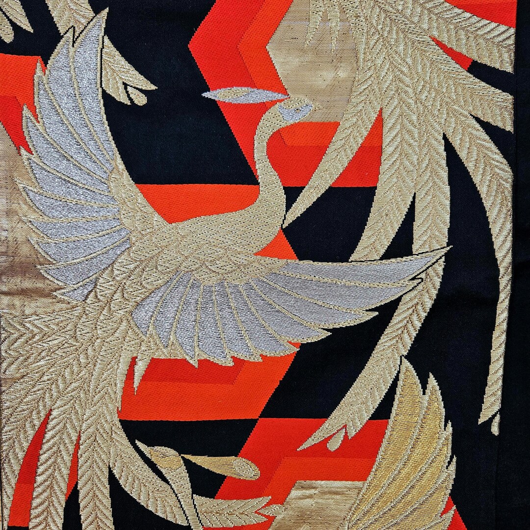 Stunning Vintage Japanese Silk Fukuro Obi, Phoenix Birds Taisho Kimono ...