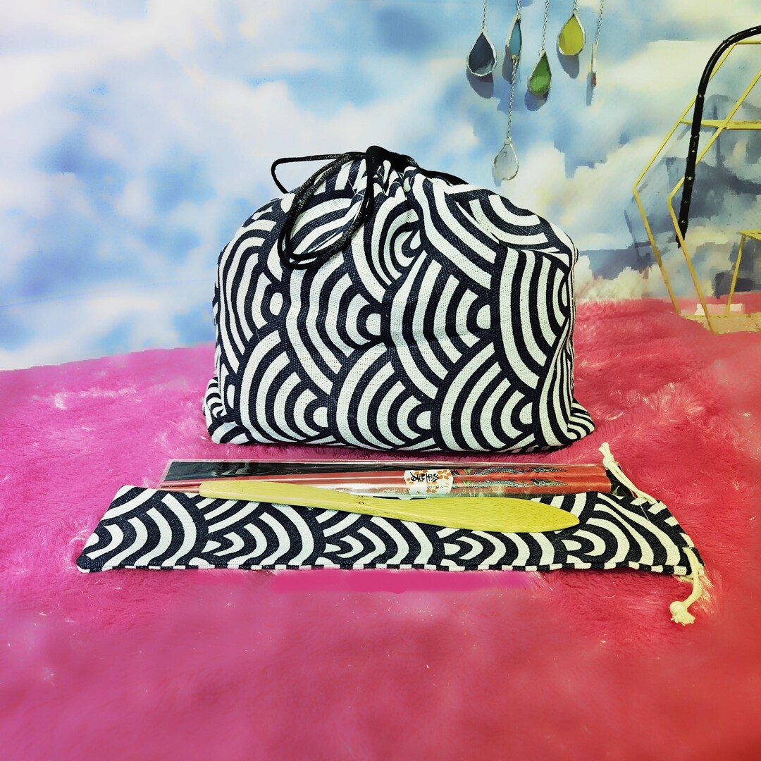Japanese Bento Bag Tableware Pouch Set, Reusable Cloth Lunch Bag ...