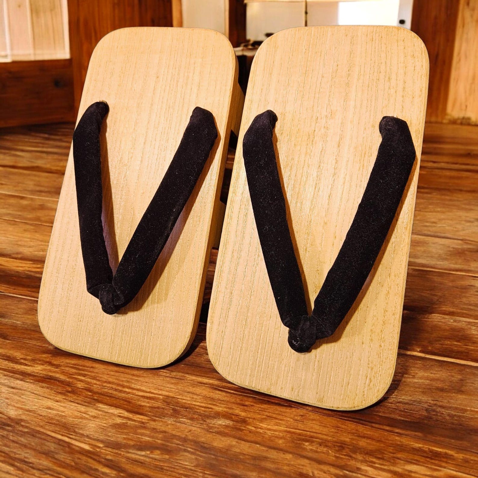Japanese Men's Geta Wooden Sandals, Paulownia Wood W/ Black Velvet ...
