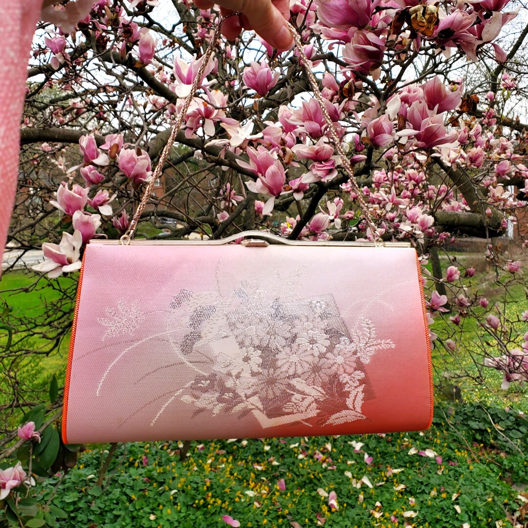 Gorgeous Rare Japanese Pink Ombre Silk Clutch Handbag, Floral Design W ...