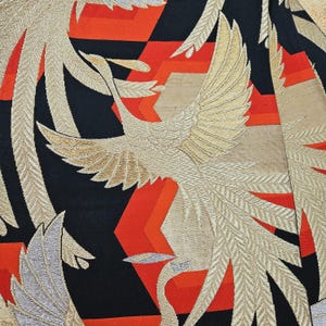 Stunning Vintage Japanese Silk Fukuro Obi, Phoenix Birds Taisho Kimono ...