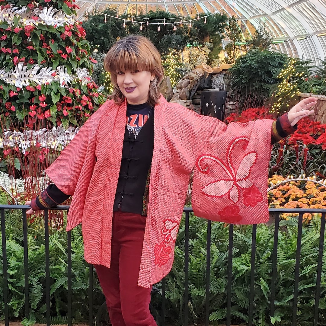 Gorgeous Red Silk Haori, Vintage Womens Kimono Jacket With Red Shibori ...