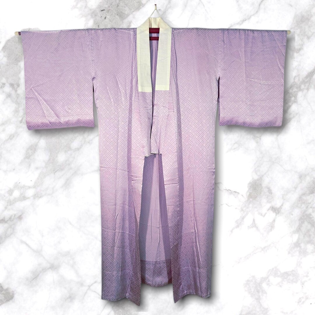 Rare Lilac Purple Japanese Juban Kimono, Silk Kimono Robe, Vintage ...