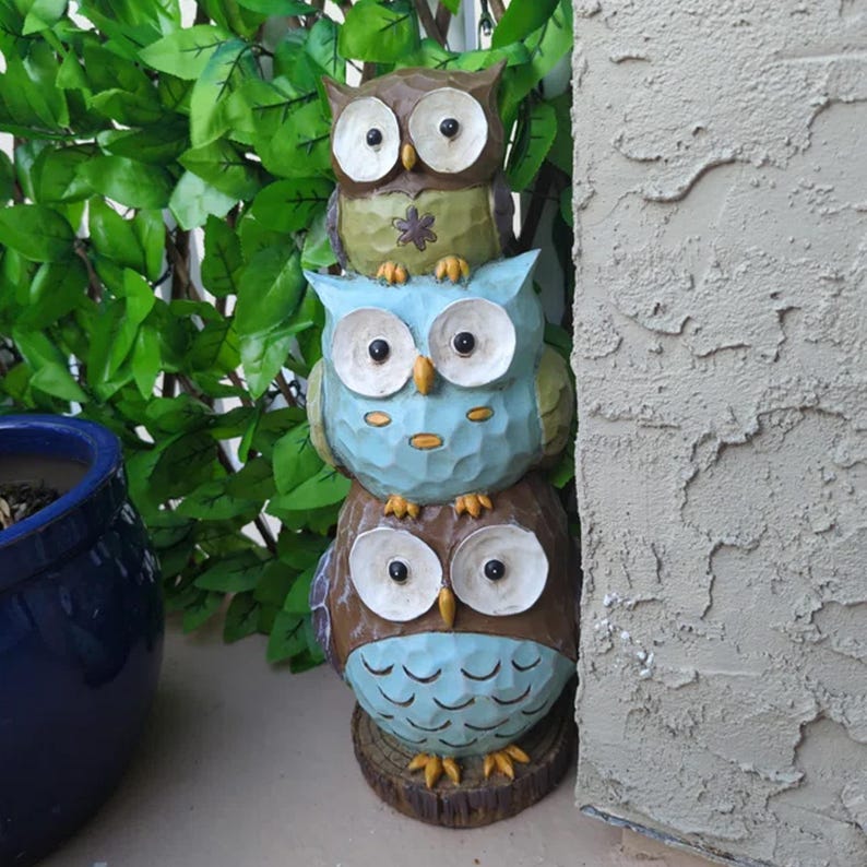 17.75 In. H Stacking Owls Sculpture Statue, Animal Statue, Owls Statue ...