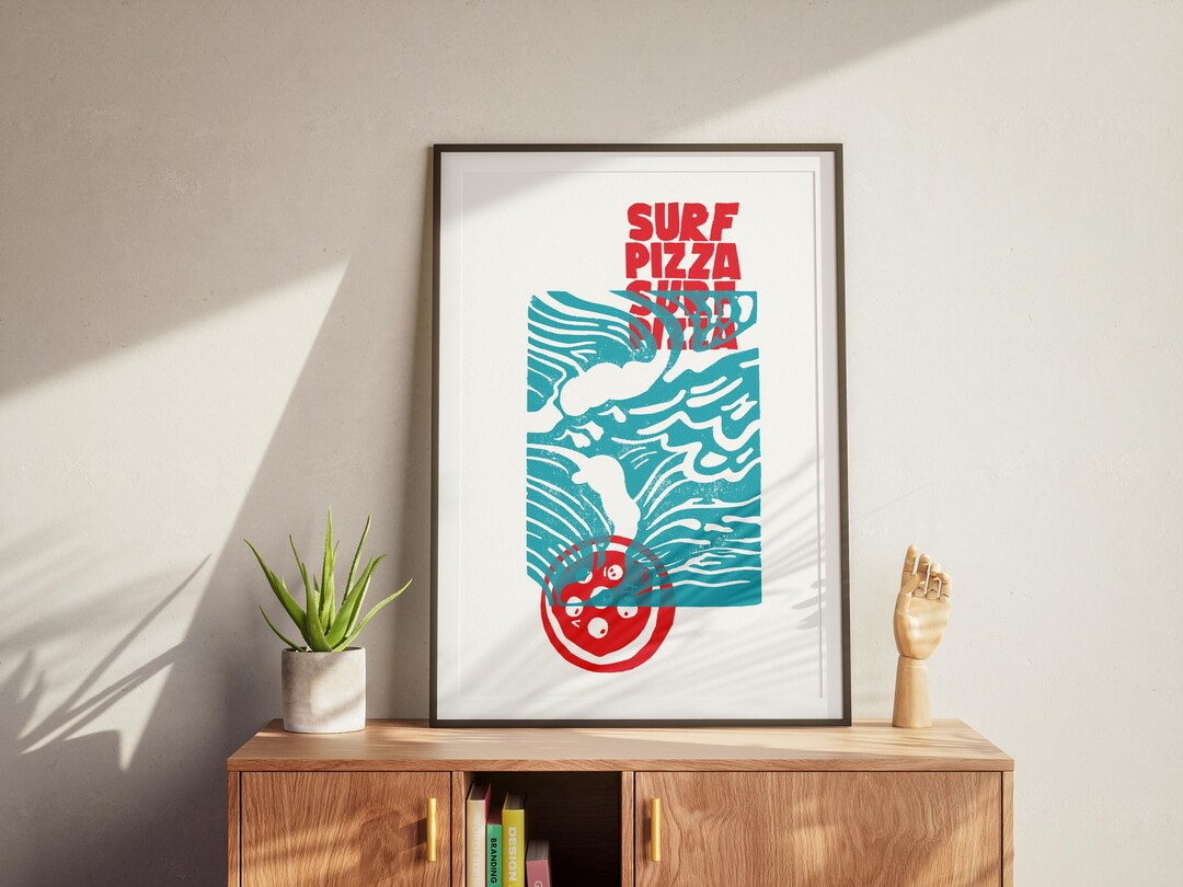 SURF PIZZA digital Linocut, Minimal, Abstract - Etsy