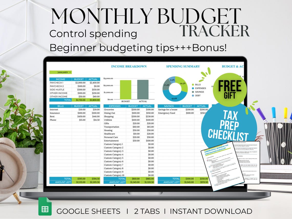 Monthly Budget Tracker, Monthly Budgeting Spreadsheet, Financial Goal ...