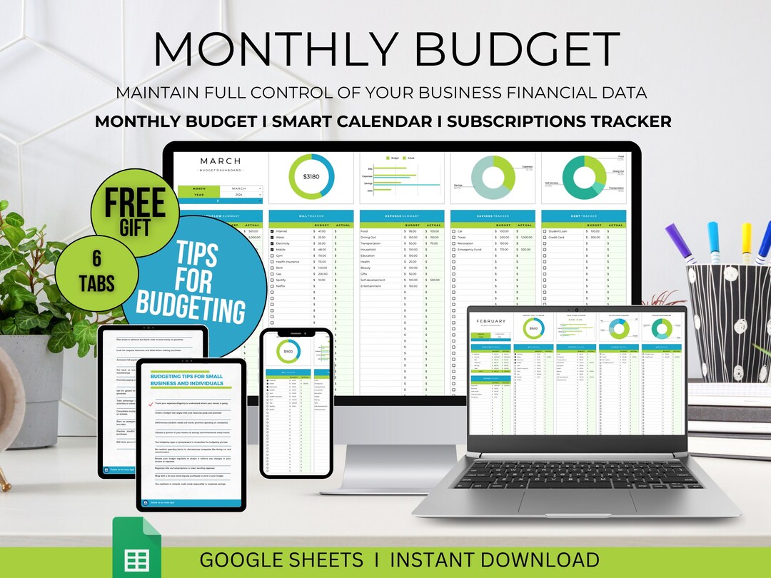 Monthly Budget Spreadsheet Template for Google Sheets, Paycheck Budget ...