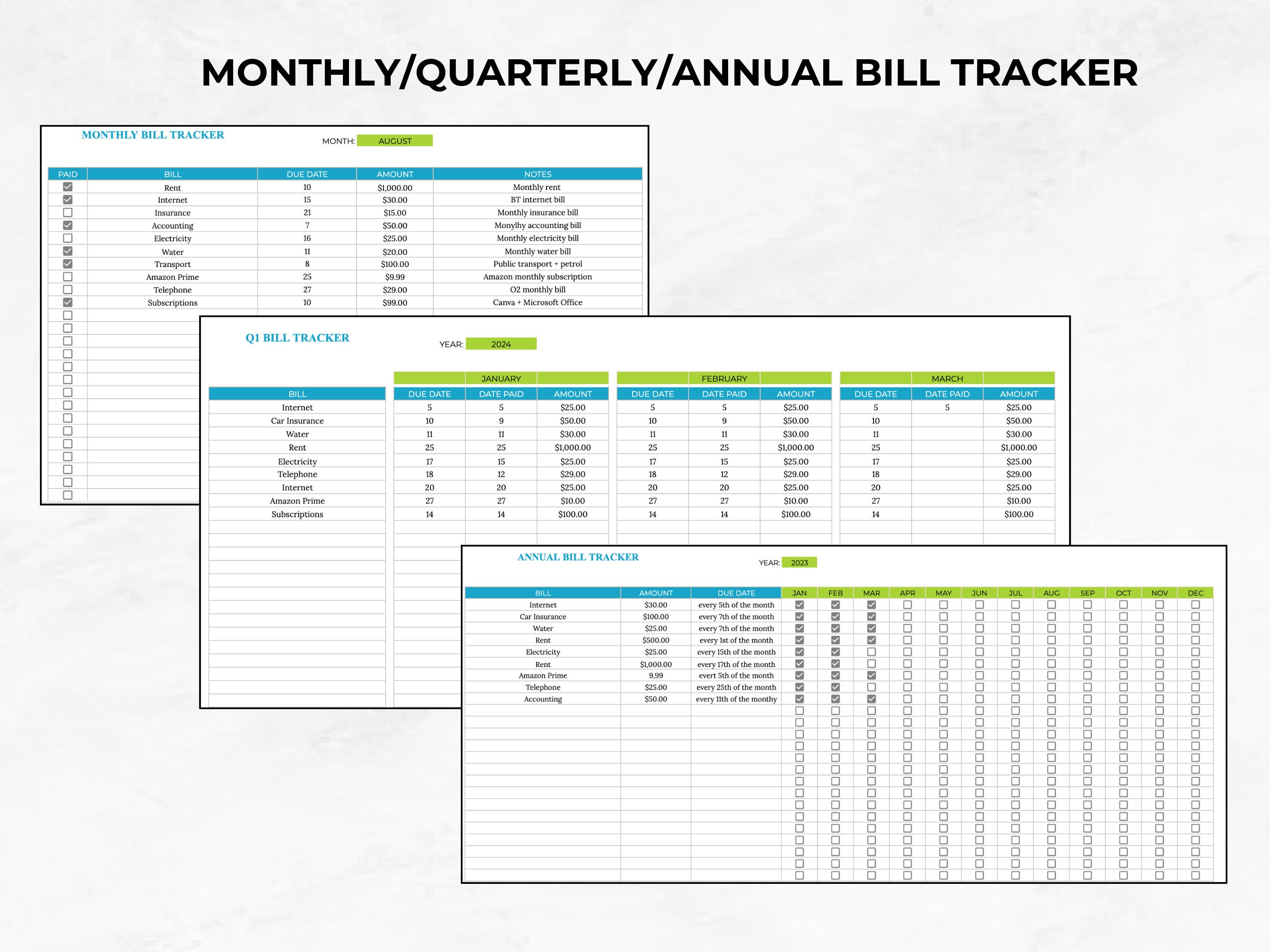 Bill Tracker, Bill Spreadsheet, Bill Organizer, Bill Organization, Bill ...