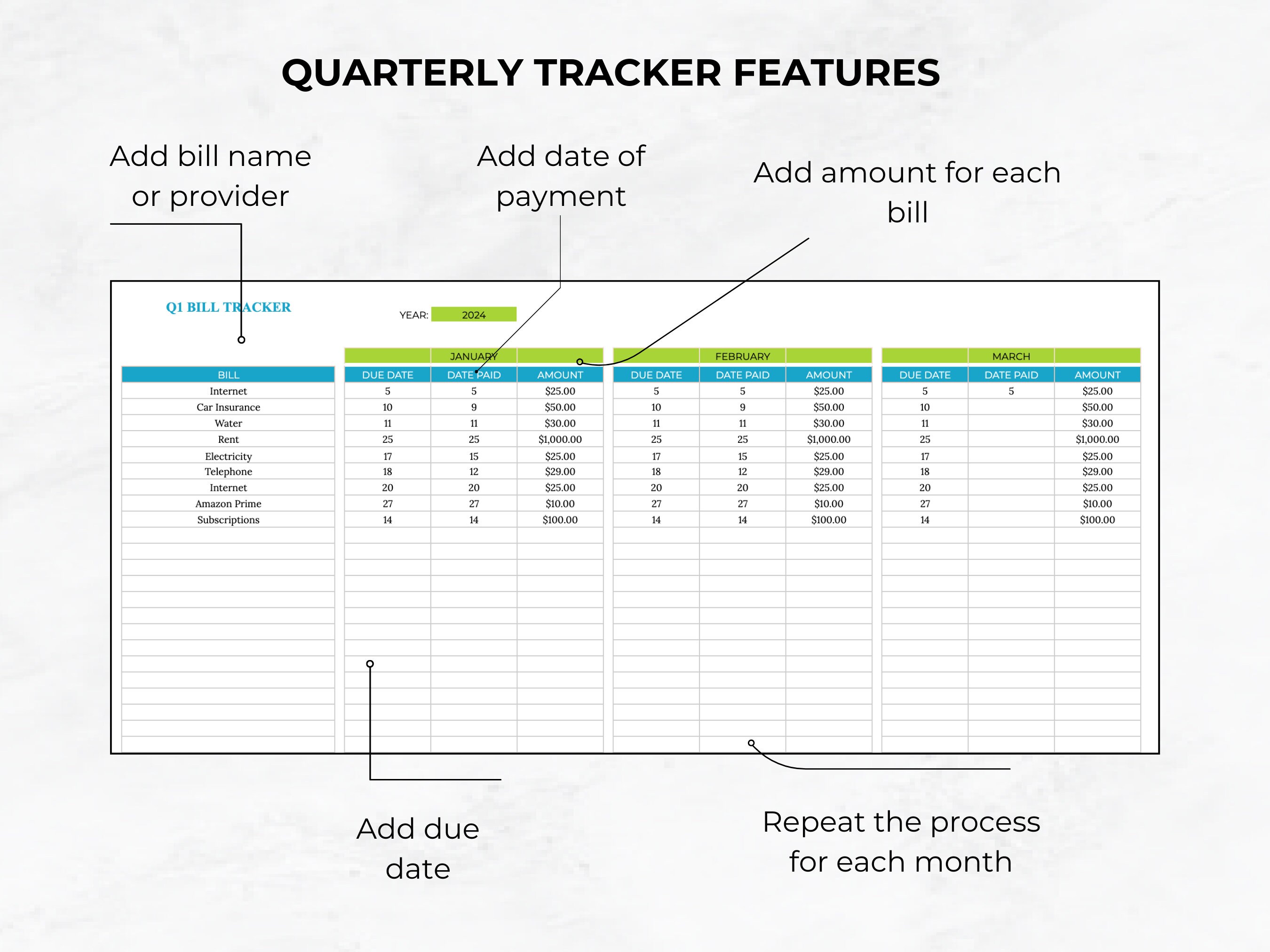 Bill Tracker, Bill Spreadsheet, Bill Organizer, Bill Organization, Bill ...