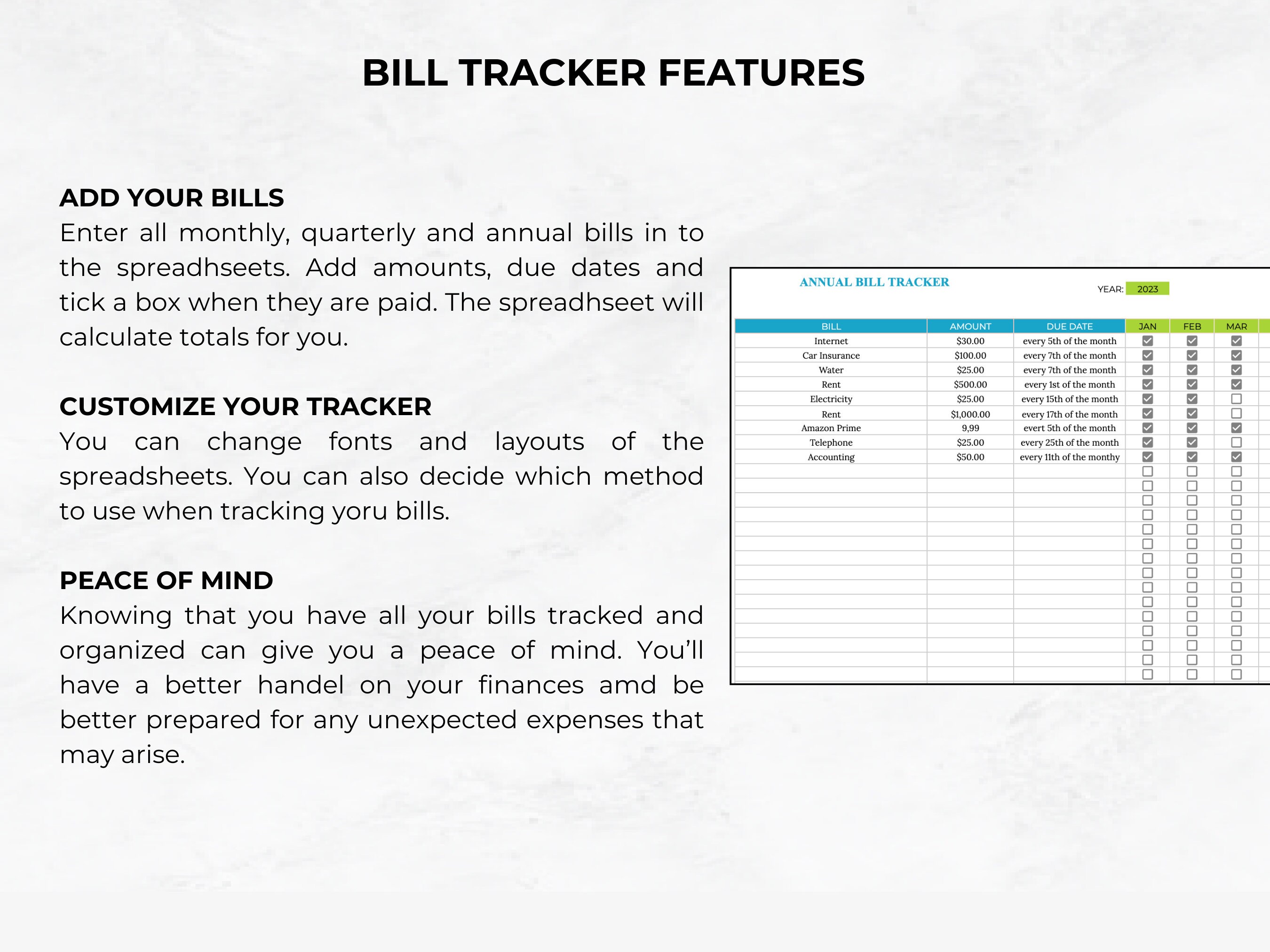 Bill Tracker, Bill Spreadsheet, Bill Organizer, Bill Organization, Bill ...