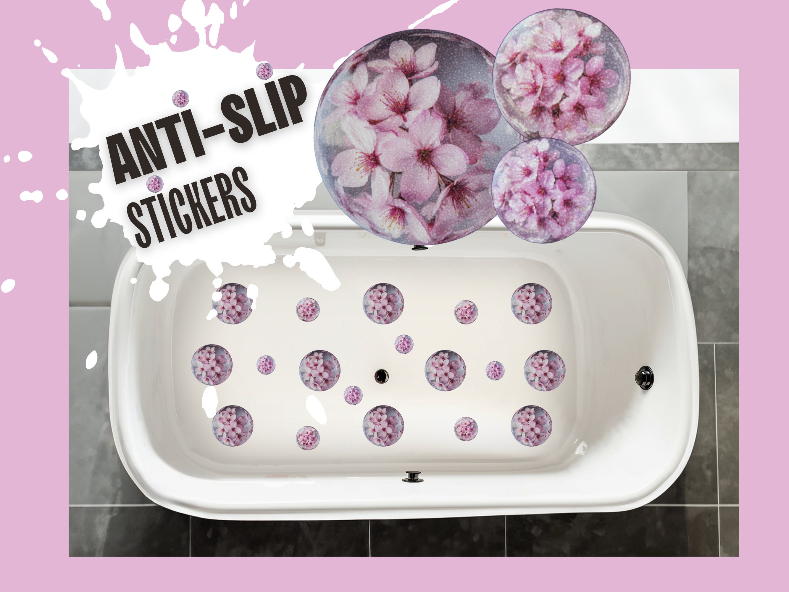ANTI-SLIP STICKERS, 18 Pcs Water Bubble Cherry Blossoms, Alternative to ...
