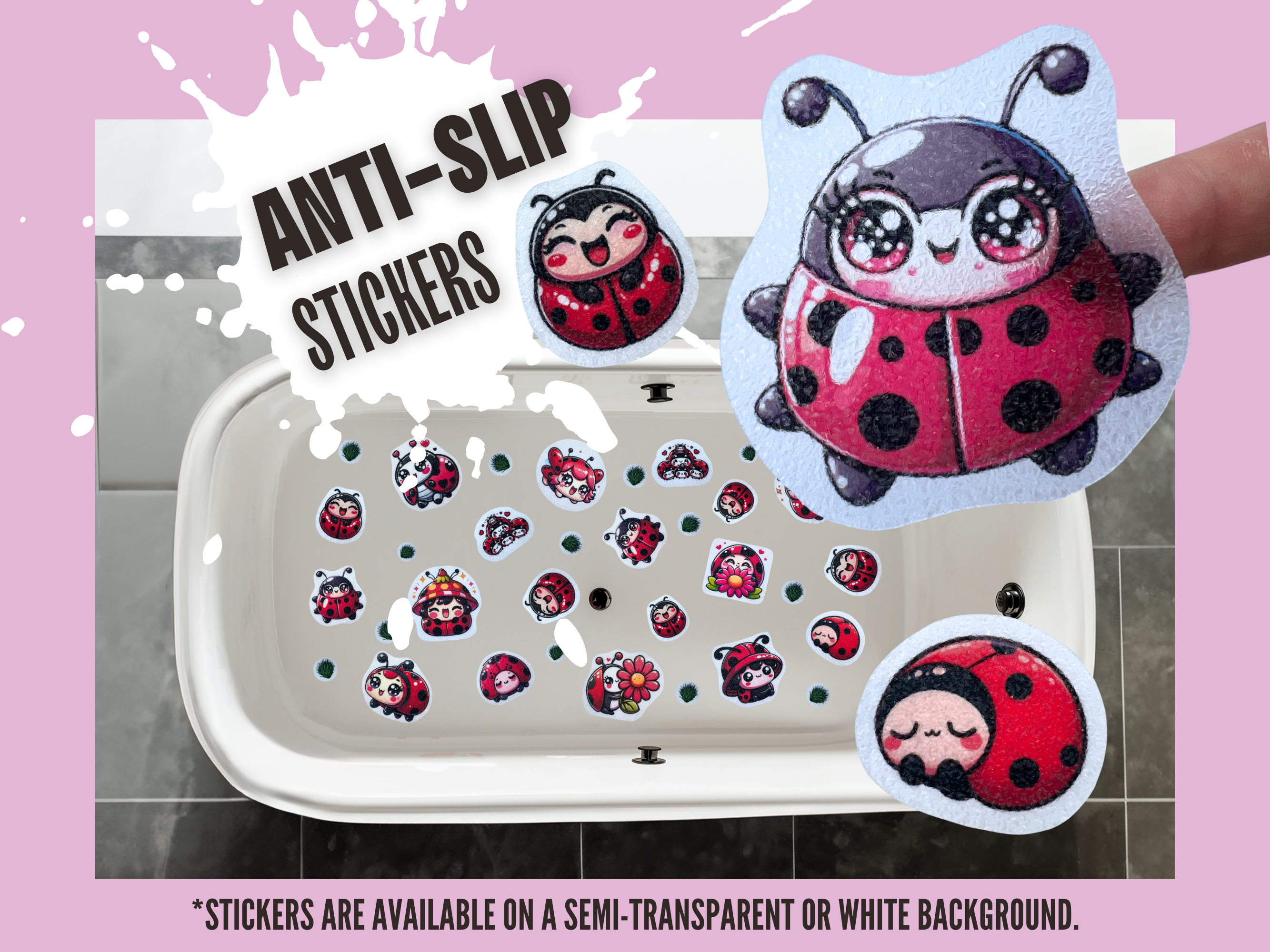 ANTI-SLIP STICKERS, 32 Pcs Cute Kawaii Ladybug Adhesives, Alternative ...