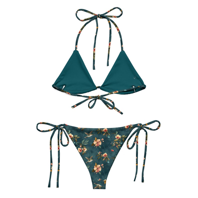 Hummingbird Bikini Floral Bikini Teal Vintage Bathing Suit Bohemian ...
