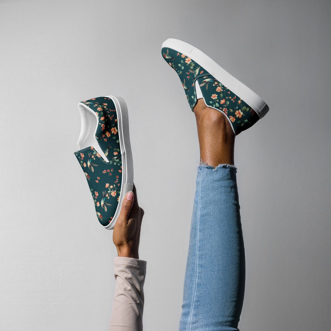 Hummingbird Sneaker Teal Bird Shoe Women’s Slip-on Canvas Shoes Clean ...