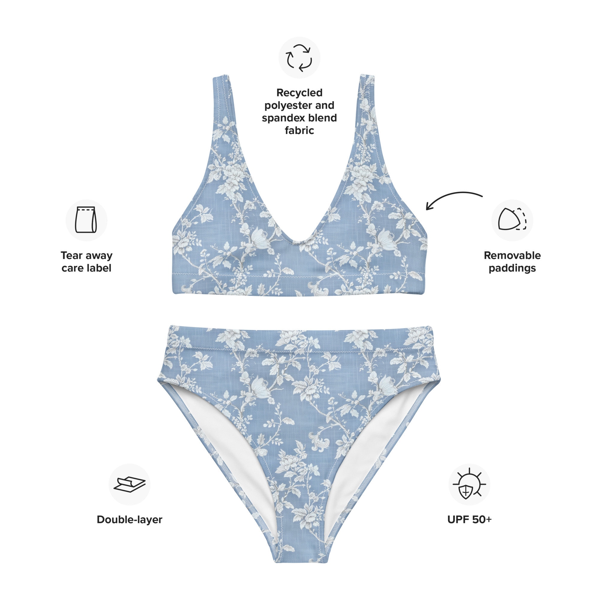 COTTAGECORE FLORAL Swimsuit Toile Bikini Blue White Toile One Piece ...