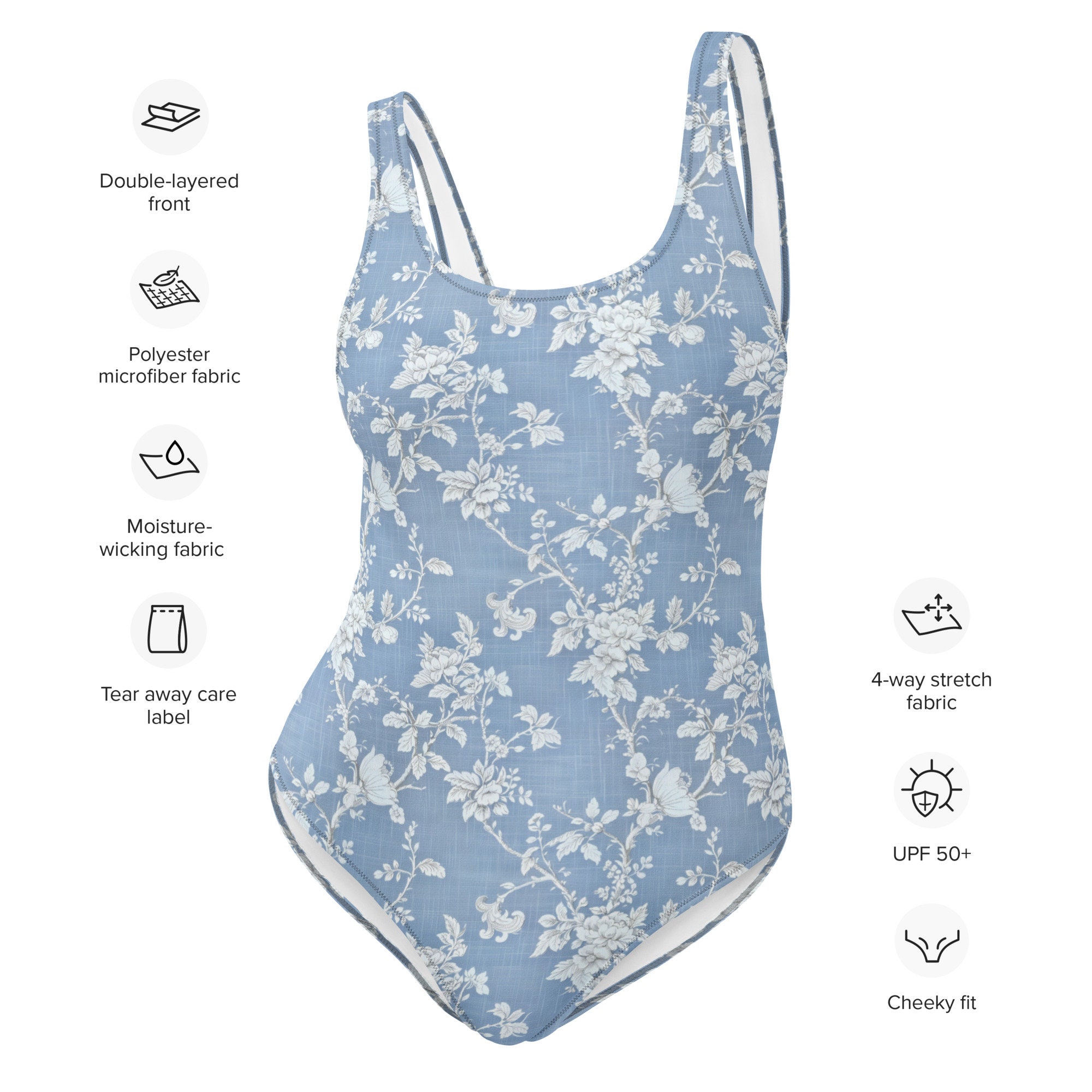COTTAGECORE FLORAL Swimsuit Toile Bikini Blue White Toile One Piece ...