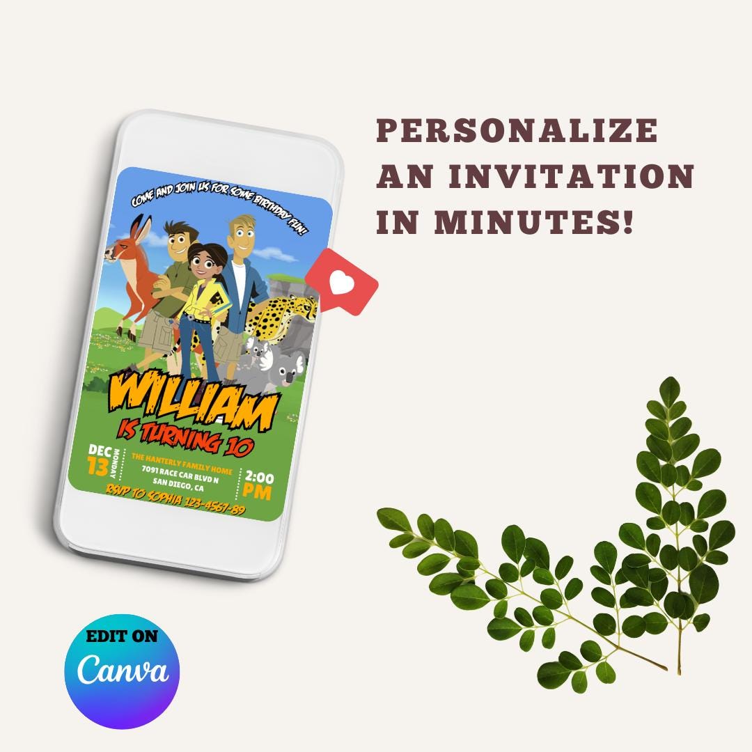 Wild Kratts Birthday Party Invitation, Chris and Martin, PBS Kids - Etsy