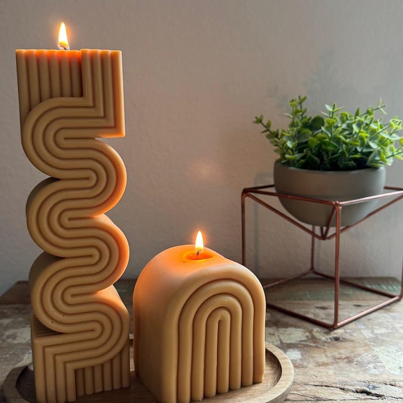 Zig-zag Candle, Curve Candle, Wave Shaped Candle, Wave Pillar Candle, Wavy Aesthetic Candle ...